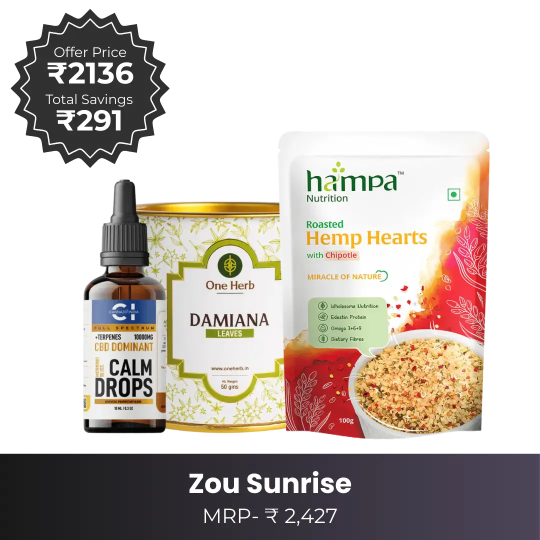 Zou Sunrise Bundle | CBD Oil, Damiana Herbs & Hemp Hearts – CBD Store India