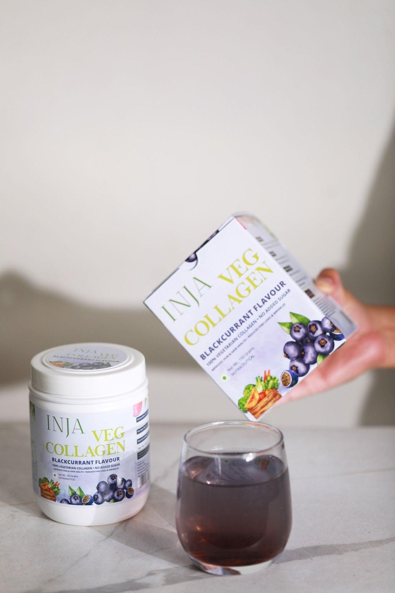 INJA Veg Collagen for Skin, Hair, Muscles & more - Blackcurrant Flavou